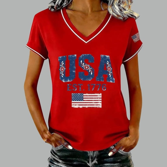 250 Anniversary USA shirt Women Short Sleeve V Neck Independence Day ...