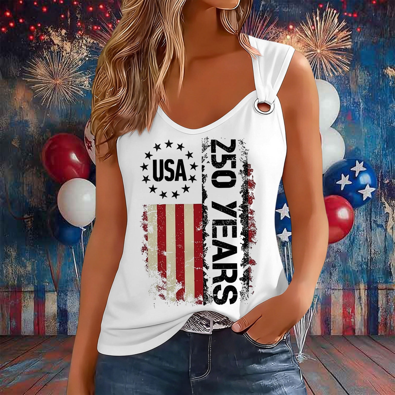 250 Anniversary USA shirt Women Sleeveless Patriotic Graphic Tee ...