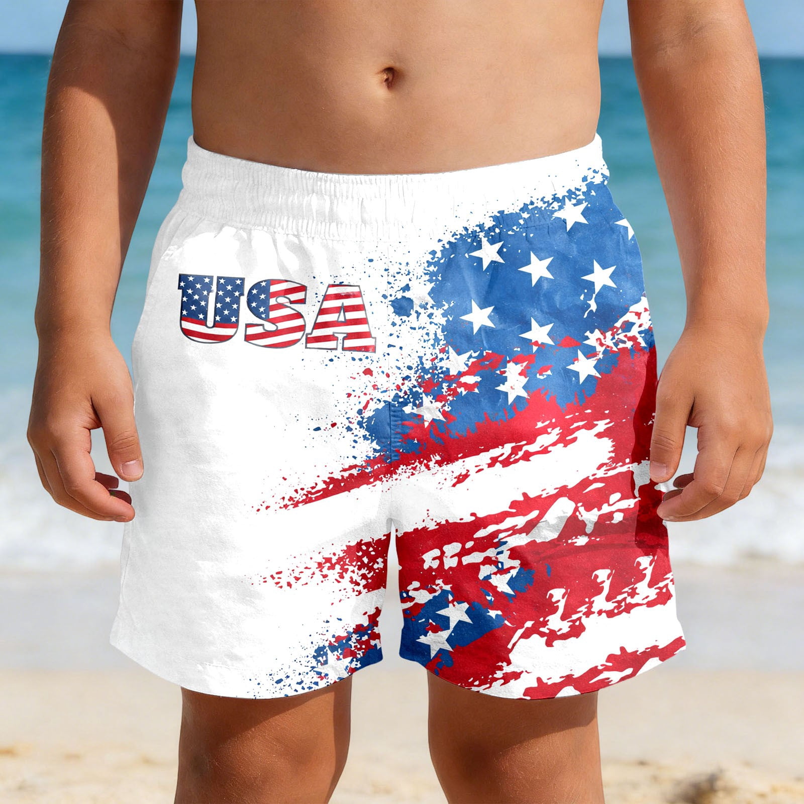 250 Anniversary USA shorts Boys American Flag Print Beach Shorts Summer ...