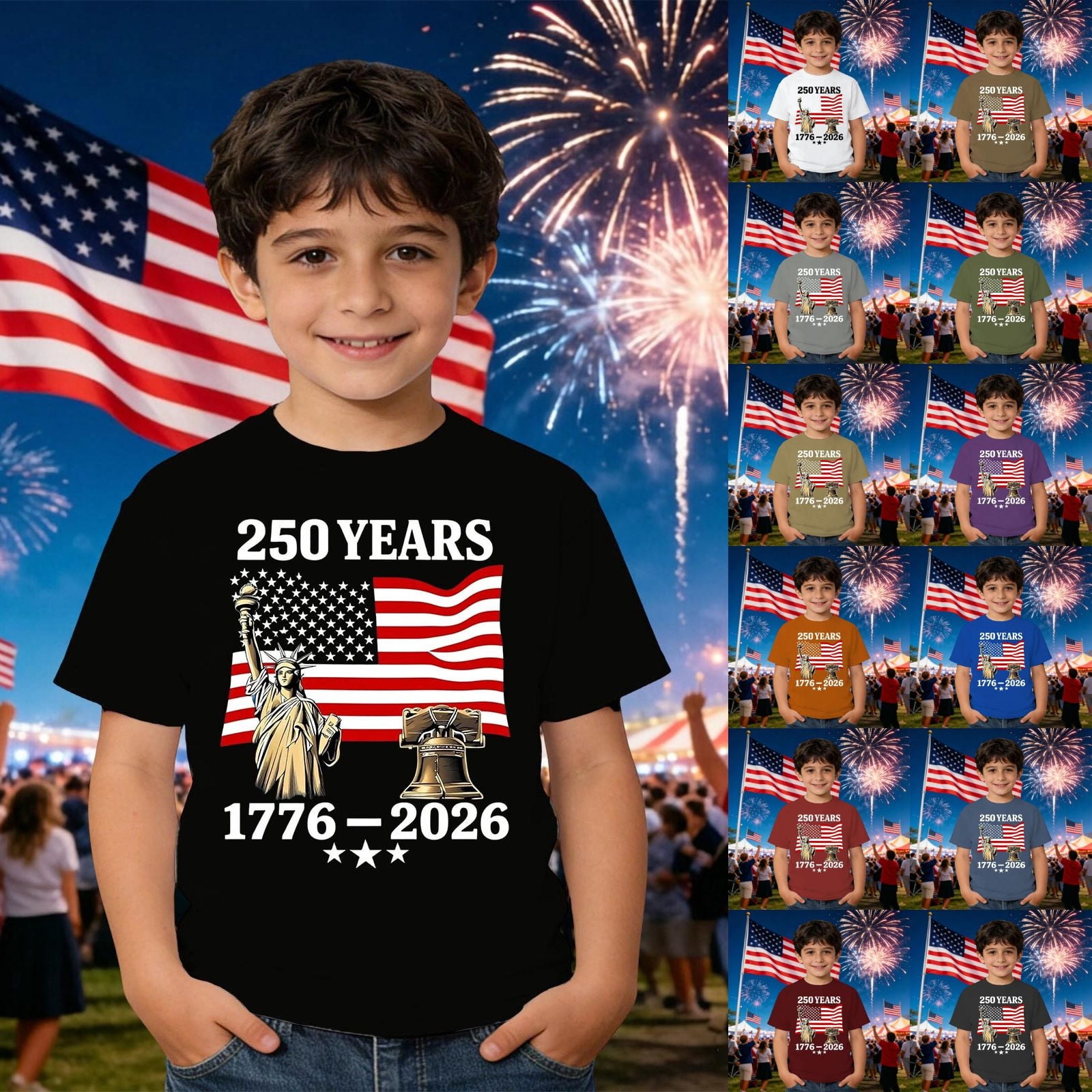250 Anniversary Usa Independence Day Patriotic Short Sleeve Crewneck ...