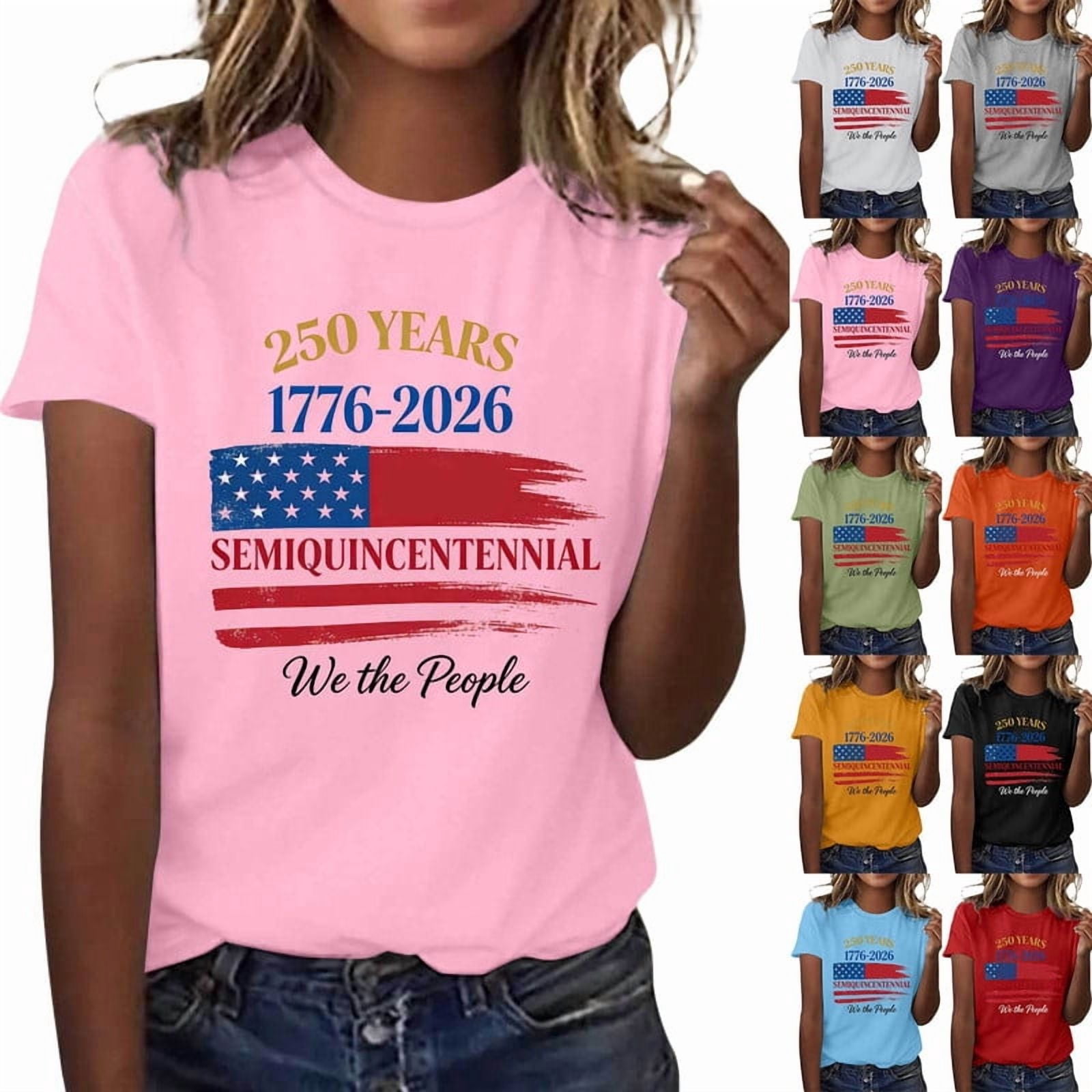 250 Anniversary Usa Shirt Summer Tops Graphic Tees for Women Printed ...
