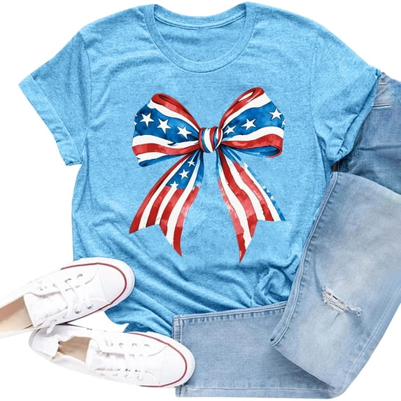 250 Anniversary Usa Shirt Women Lady Bow Tie Patriotic Pattern Round ...