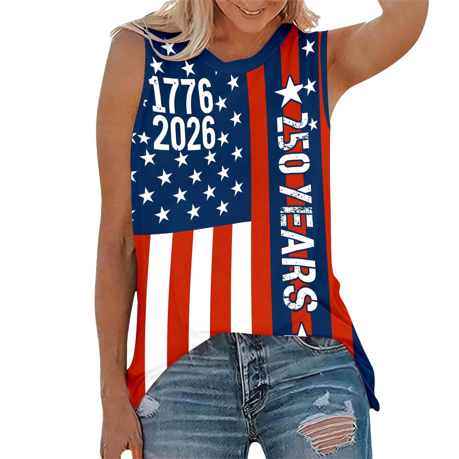 250 Anniversary Usa Shirt Women Loose Fit Sleeveless Top Casual Summer ...