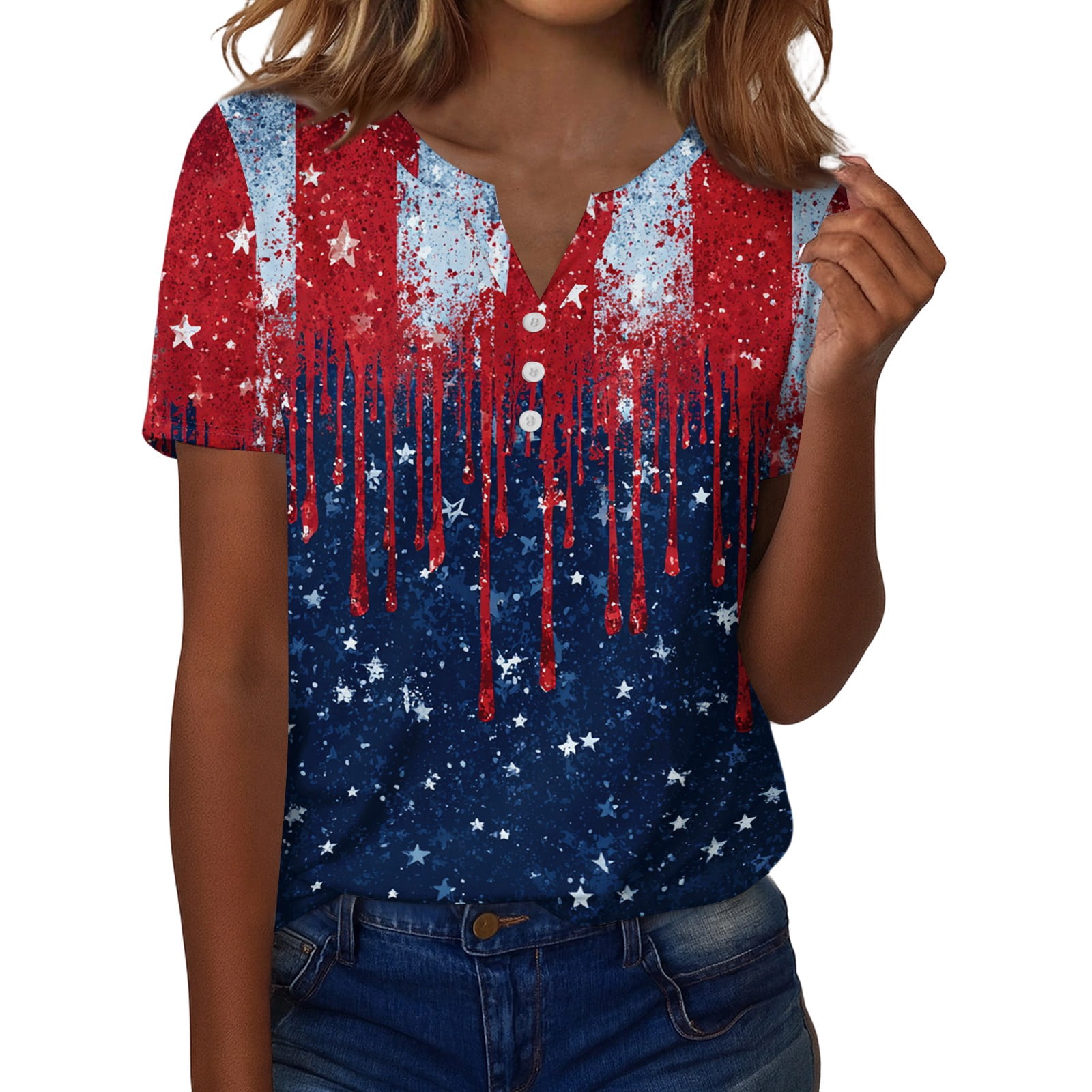 250 Anniversary Usa Shirt Women Stars Striped American Flag Print V ...