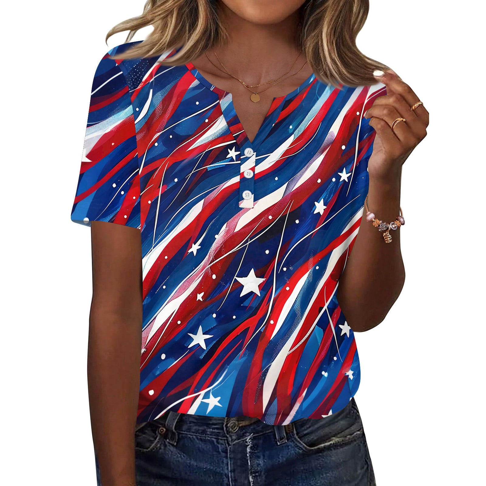 250 Anniversary Usa Shirt Women Stars Striped American Flag Print V ...