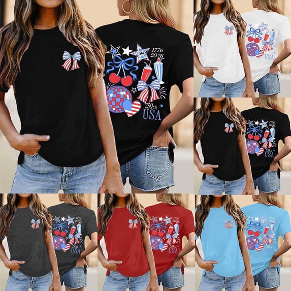 250 Anniversary Usa Tshirt Women's Casual Patriotic Graphic Crew Neck ...