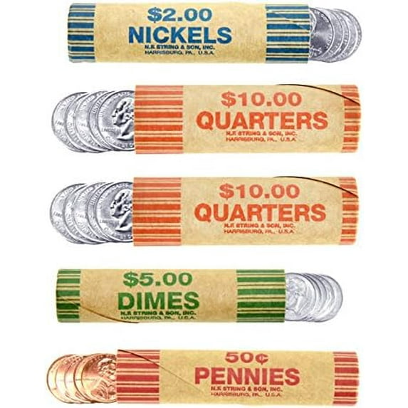 250 Coin Wrappers - Assorted Sizes - 100 Quarters, 50 Pennies, 50 ...
