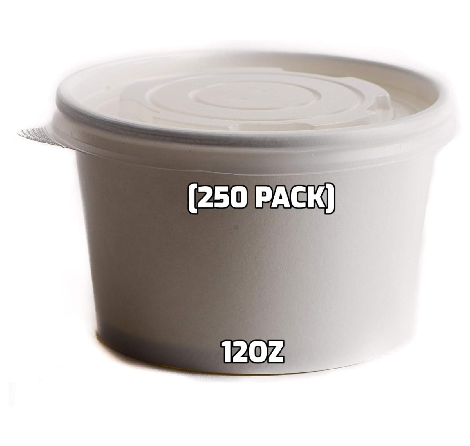 [250 Count] 12 oz Disposable White Paper Soup Containers with Plastic ...