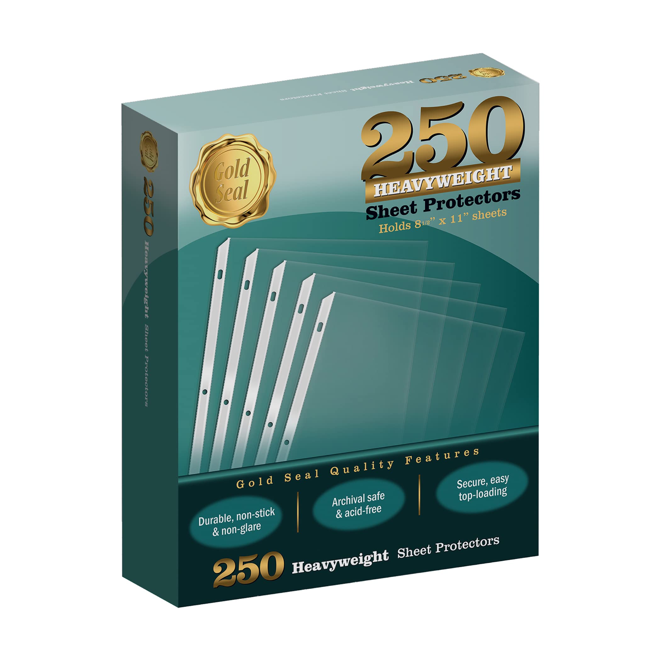 200/box clear heavyweight poly sheet protectors by gold seal, 8.5" x 11 ...