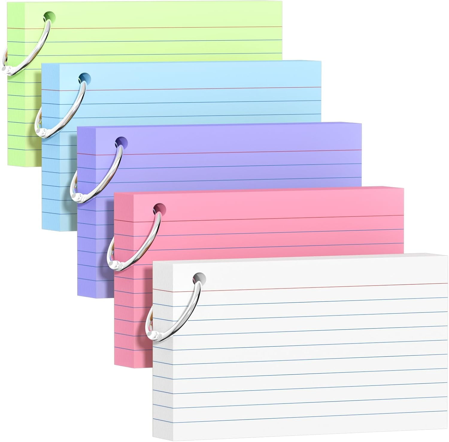 250 Count Colored Index Cards 3x5 Inch with Key Ring, 180gsm Heavy ...