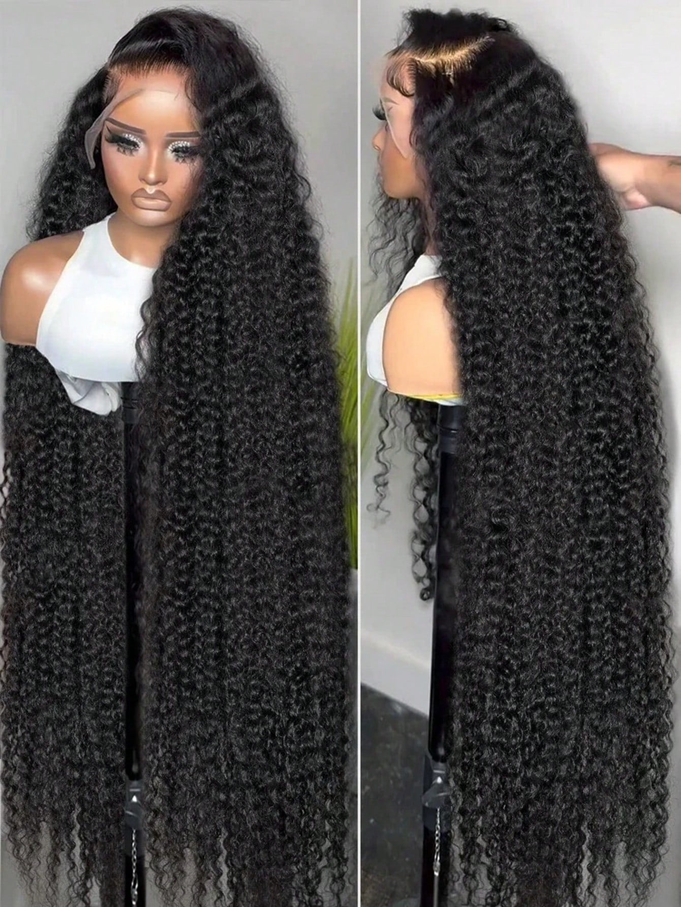 250% Density 40Inch Jerry Curly Full Lace Frontal Wig HD Transparent 13x4 13x6 HD Lace Frontal ...