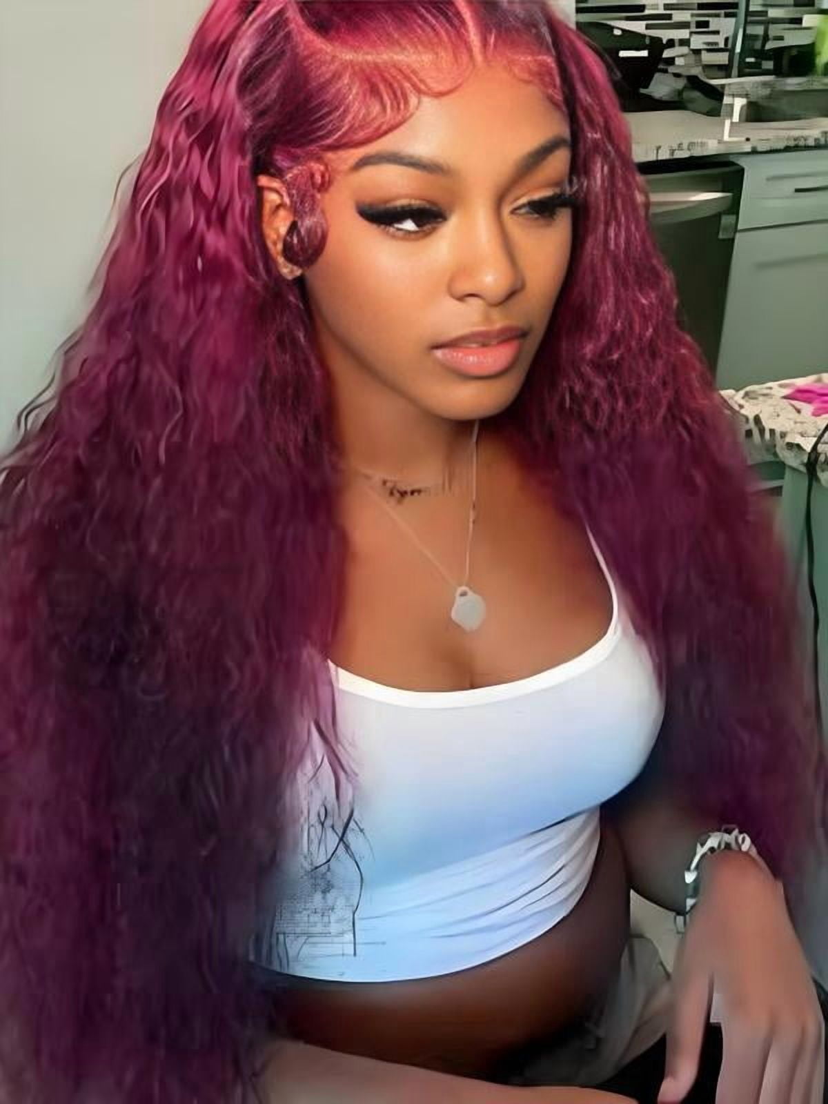 250 Density Deep Wave 99J Burgundy 13x4 Lace Frontal Wig Human Hair ...
