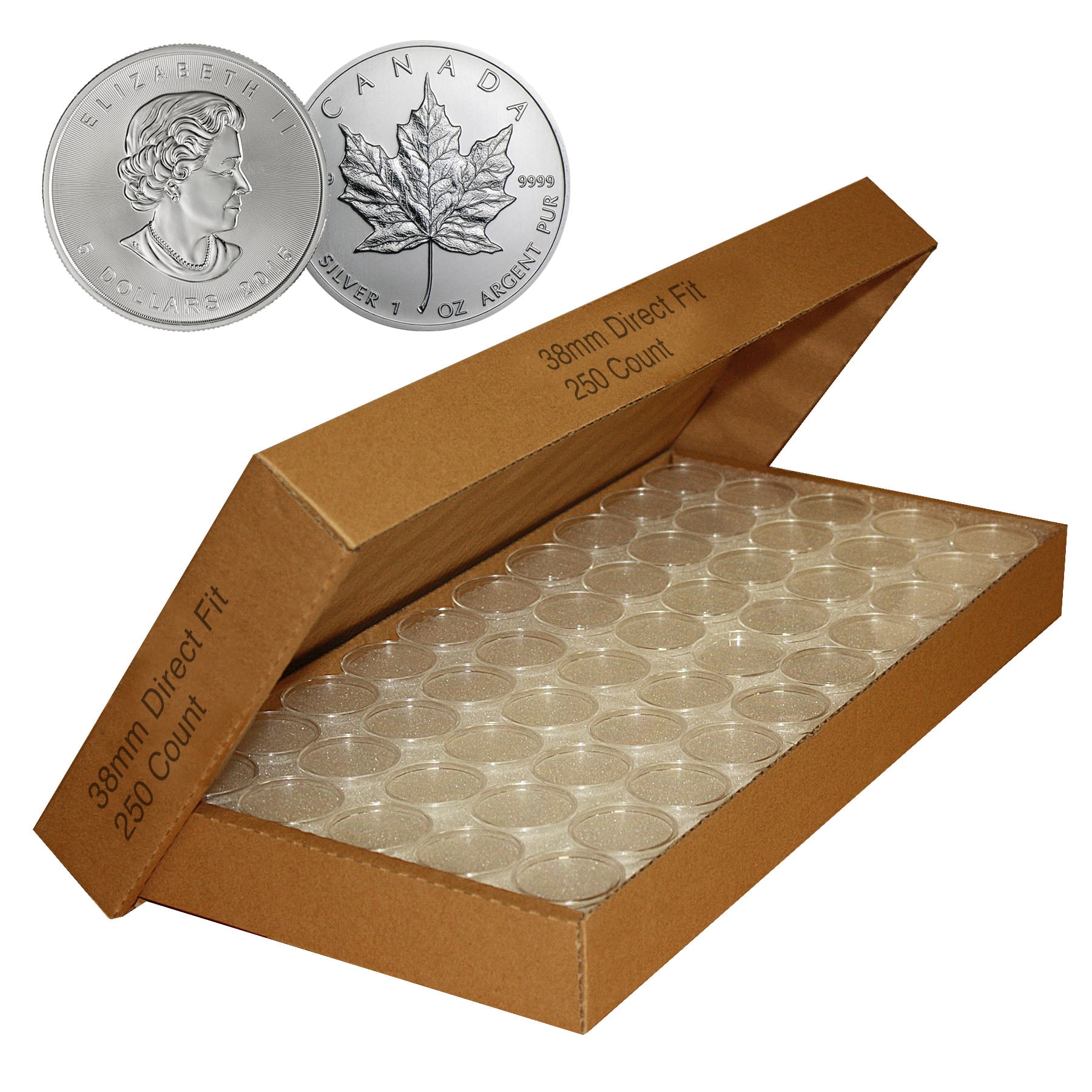 250 Direct-Fit Airtight 38mm Coin Capsules Holders For CANADIAN MAPLE ...