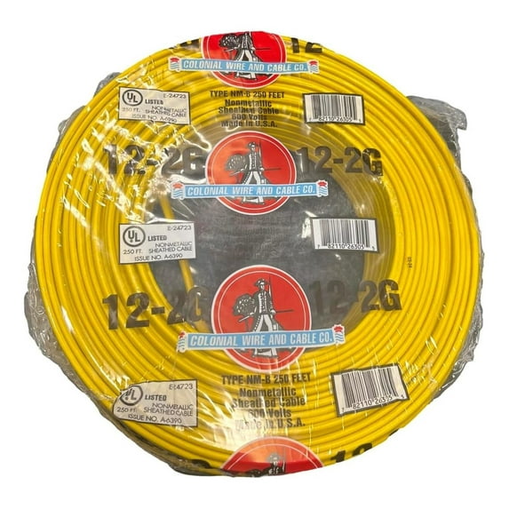 250-Ft Roll 12-2 AWG NM-B Gauge Indoor Electrical Copper Wire Ground ...