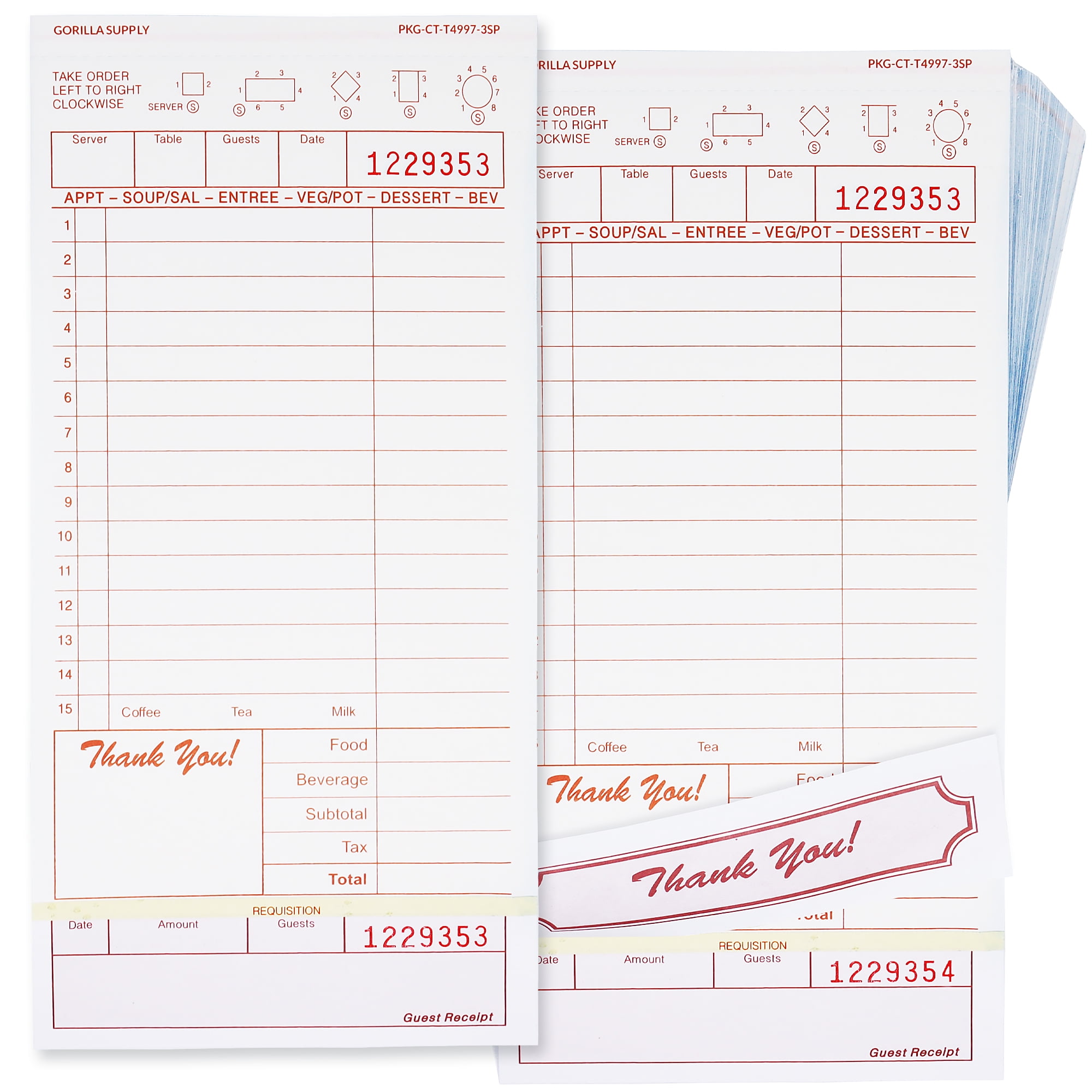 [250] Gorilla Supply Guest Check 4.25" x 8.5" 3-Part Carbonless ...