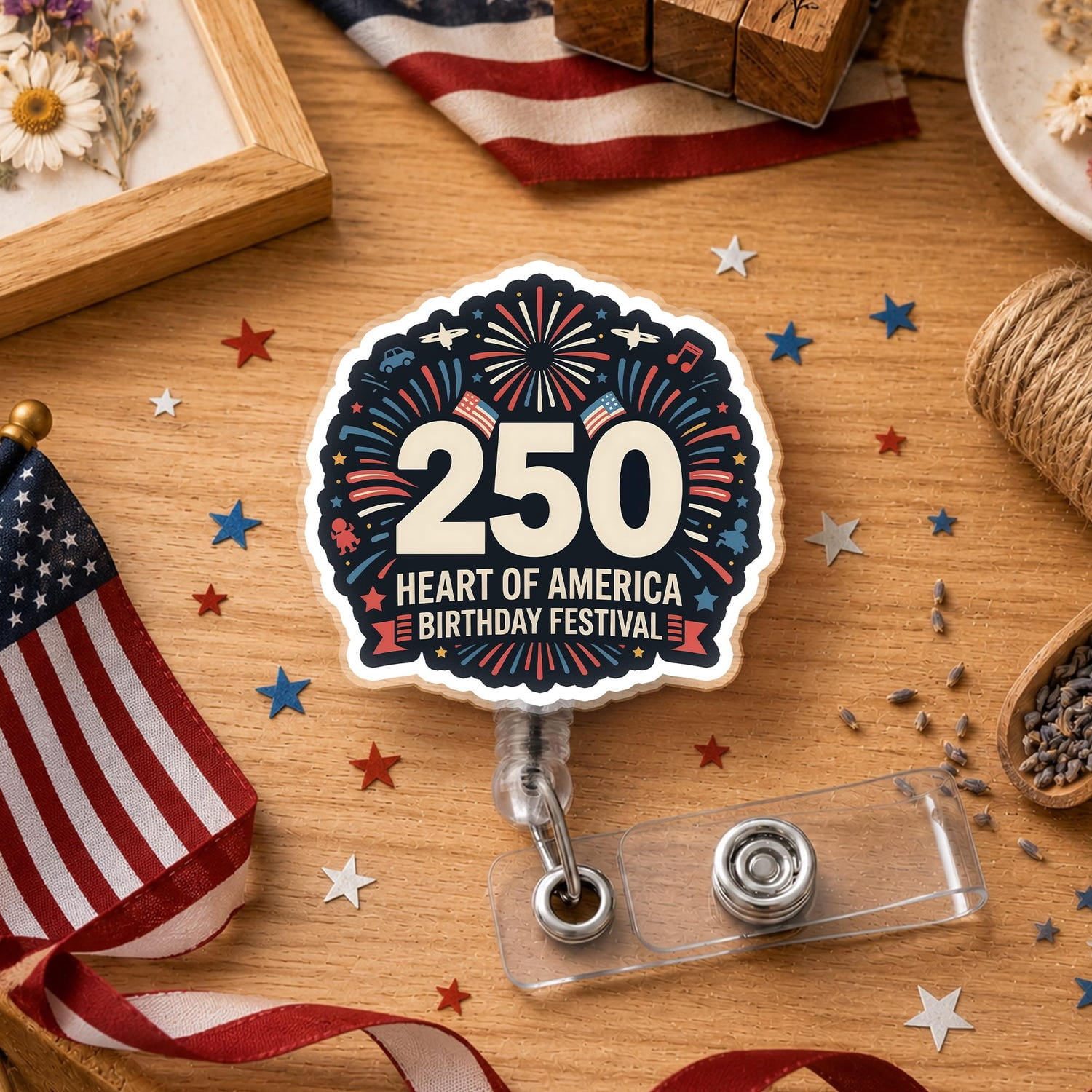 250 Heart of America Badge Reel Patriotic American Flag Badge Holder ...
