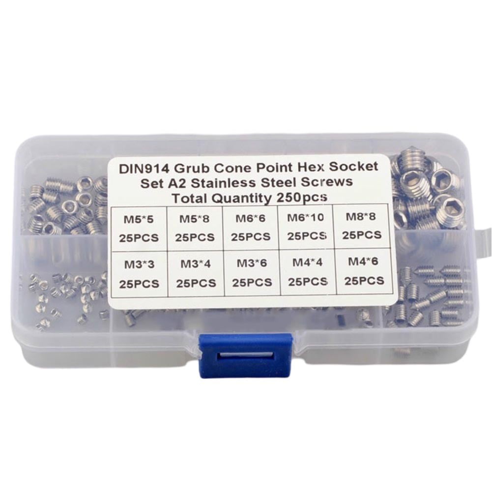 250 Hex Hexagon Socket Set Screw Cone Point Grub Screw Tapered End ...