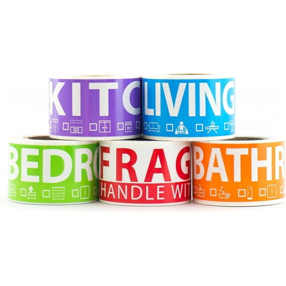 250 Home Moving Labels for 1 Bedroom — 5 Color-Coded Room Labels (50 ...