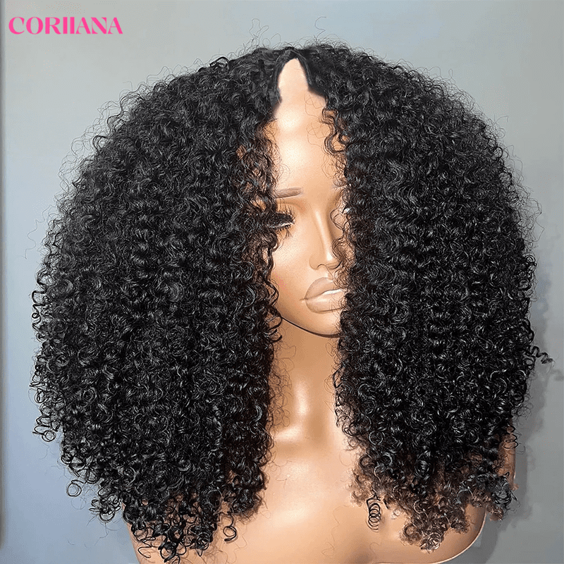 250% Kinky Curly V Part Wig Human Hair No Leave Out Upgrade Deep Wave ...