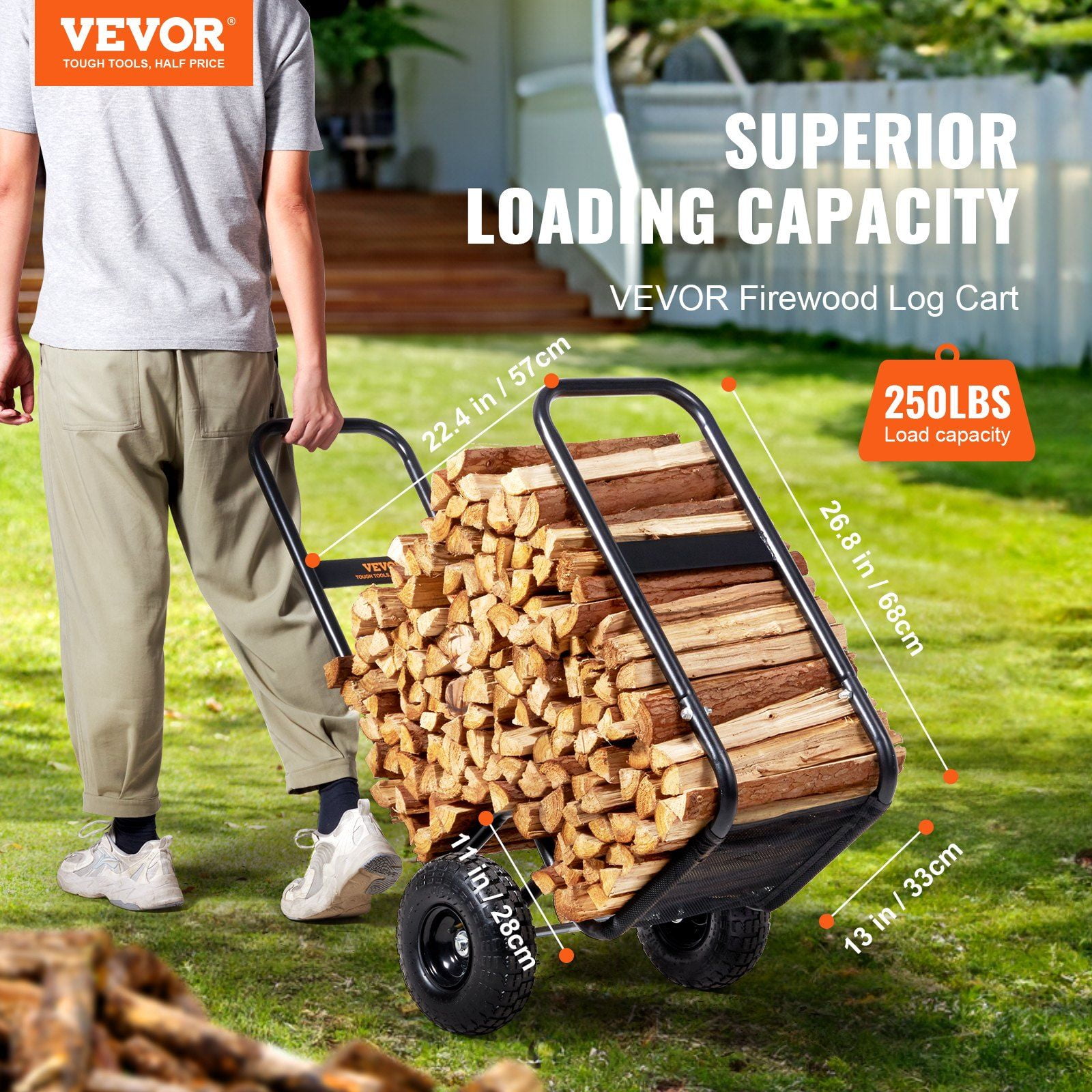 250 LBS Capacity Firewood Rack Mover Cart, Heavy Duty Steel Frame ...