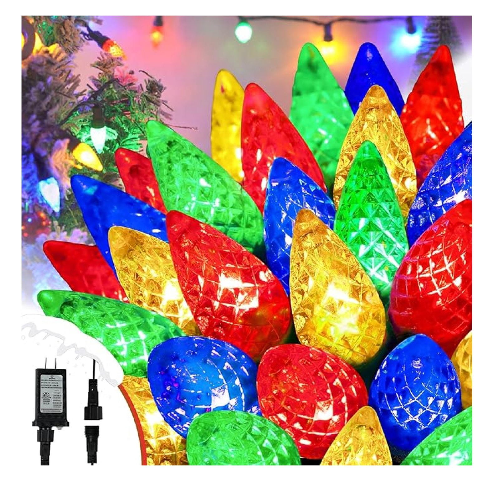 250 LED Christmas String Lights Multicolor, 82FT Outdoor Lights Plug in ...