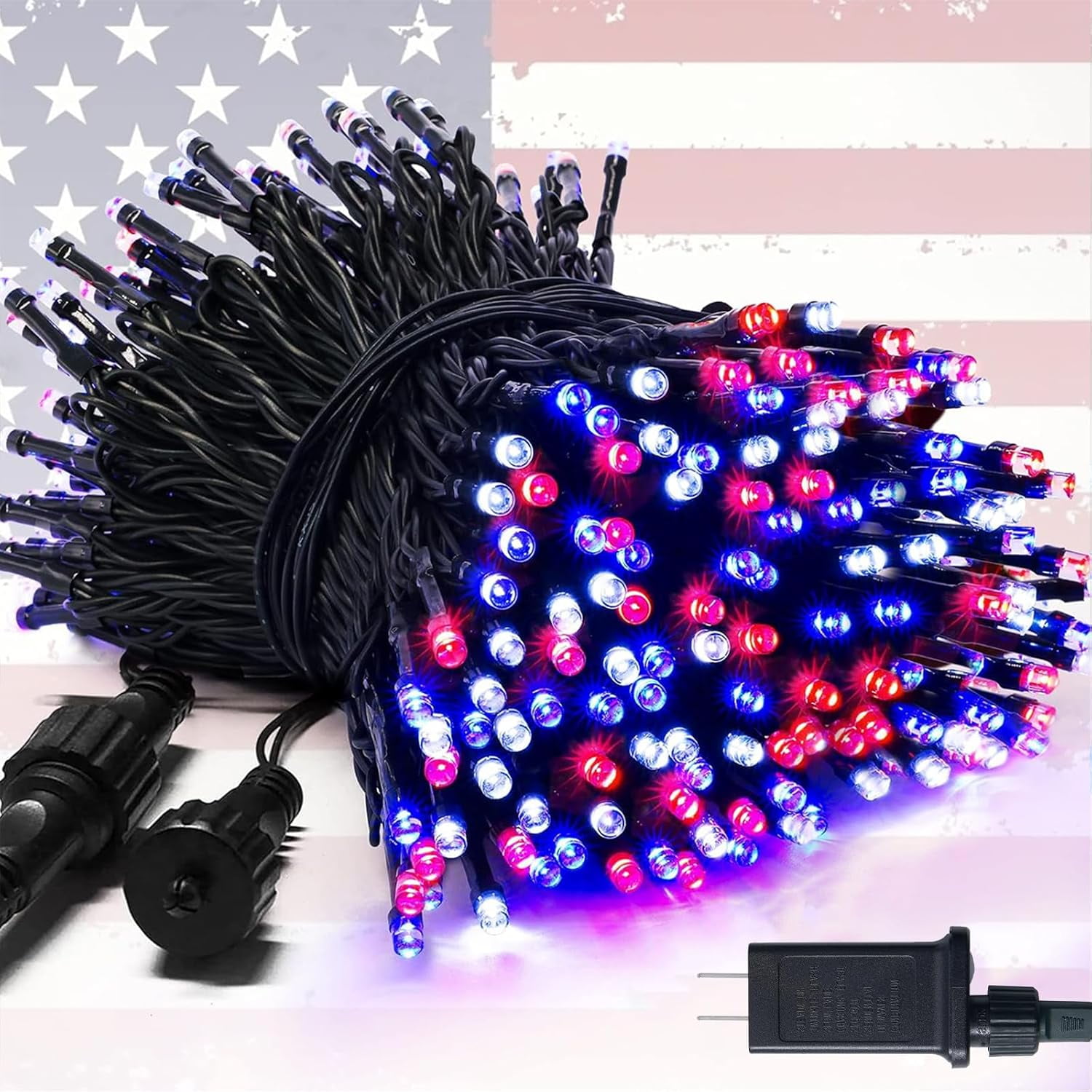 250 LED Red White and Blue Lights for 4th of July Decorations - 91.5ft ...
