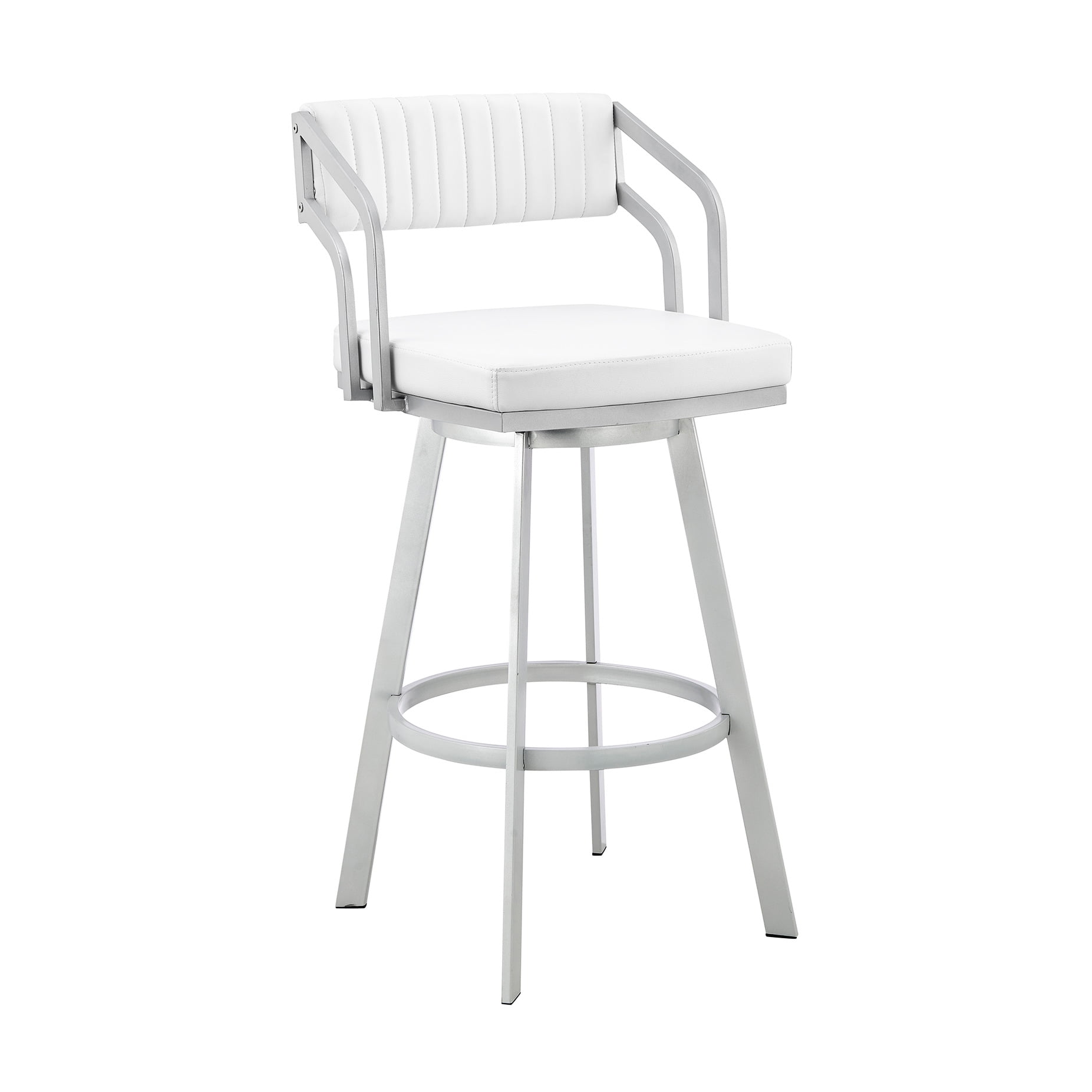 250 Lbs Capacity Seat, White Faux Leather, Silver Metal Robust Weight ...