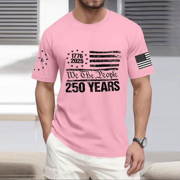 250 Men Shirt Independence Day American Flag Print Short Sleeve Crew ...