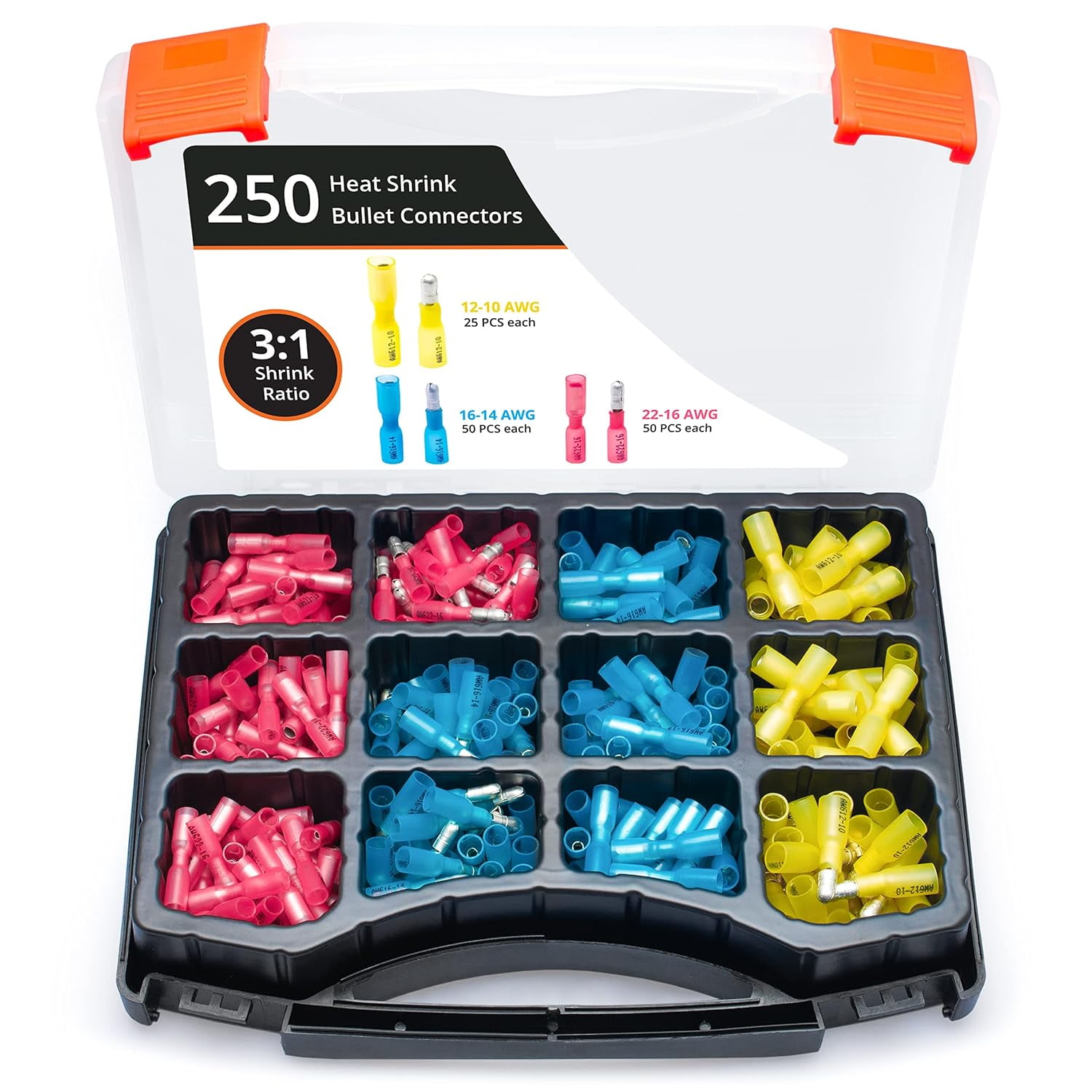 250 PCS Wirefy Heat Shrink Bullet Connectors - Male and Female Wire ...