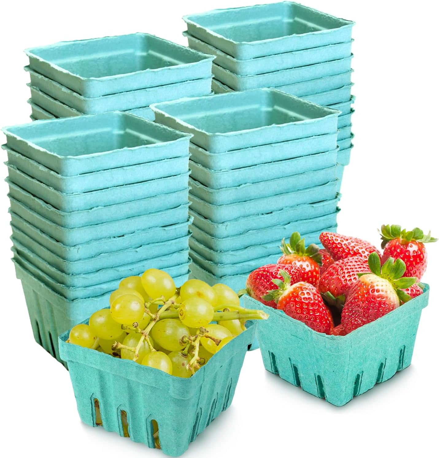 [250 Pack] 1 Pint Green Molded Pulp Fiber Berry Basket Produce Vented ...