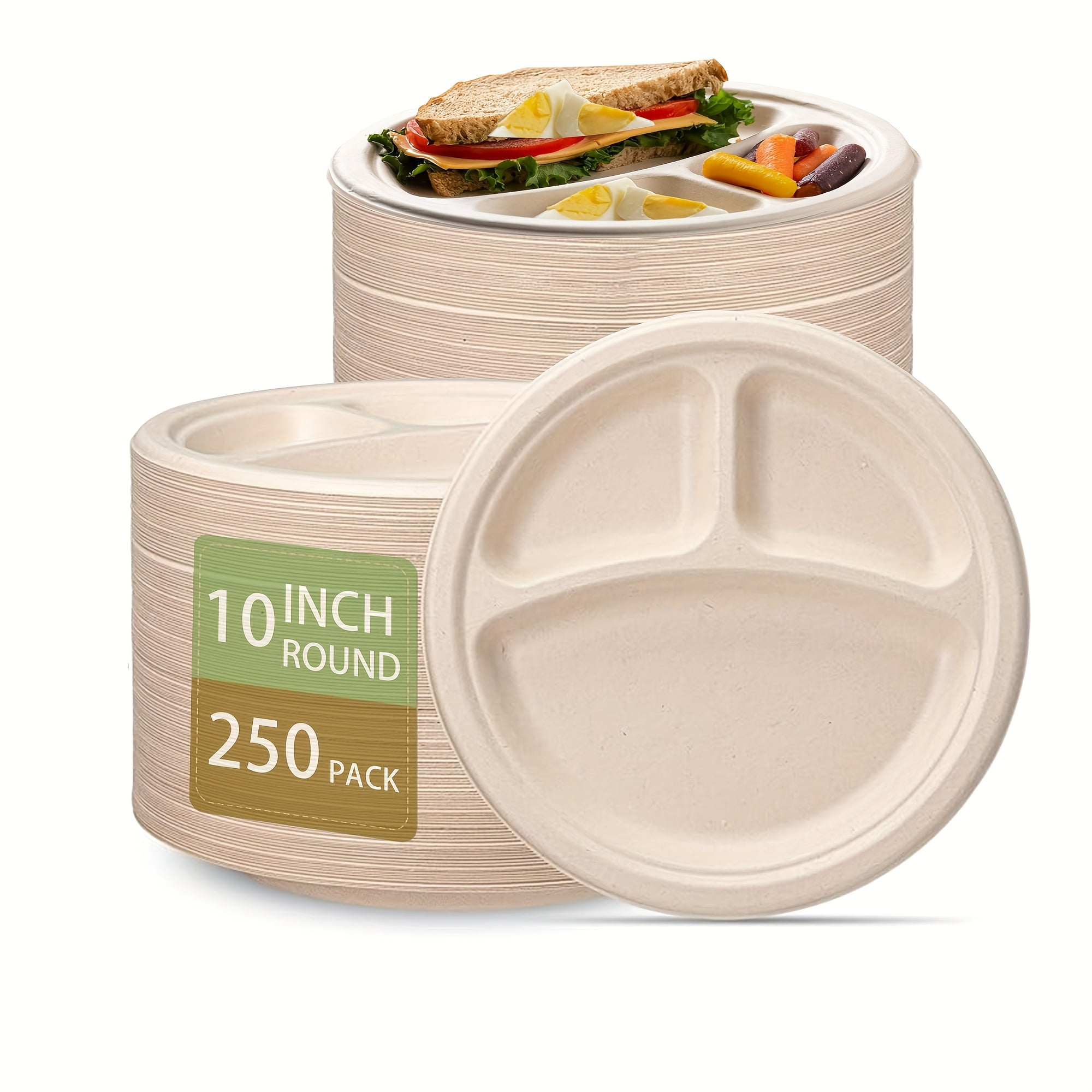 250 Pack 10 Inch Plates Disposable Heavy Duty, 100% Paper Plates, 3 ...