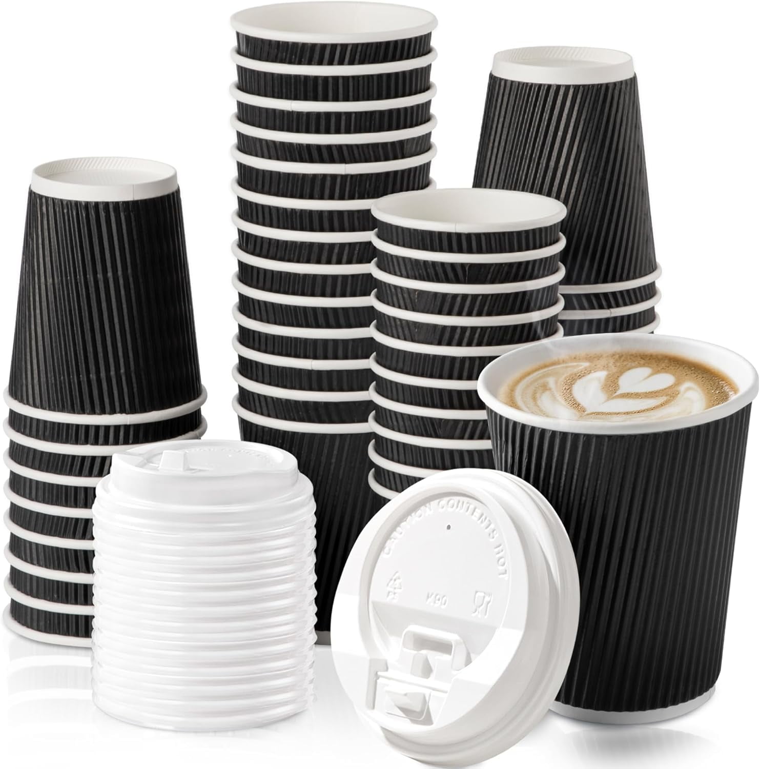 250 Pack 12 oz Black Disposable Coffee Cups with Lids & Stirrers ...