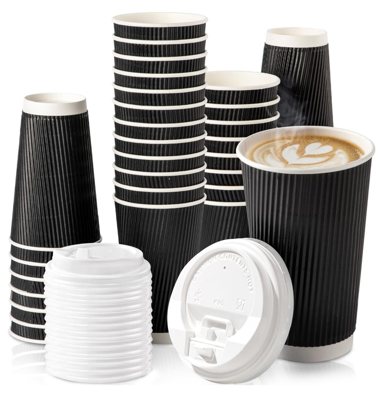 250 Pack 16 oz Black Disposable Coffee Cups with Lids & Stirrers ...