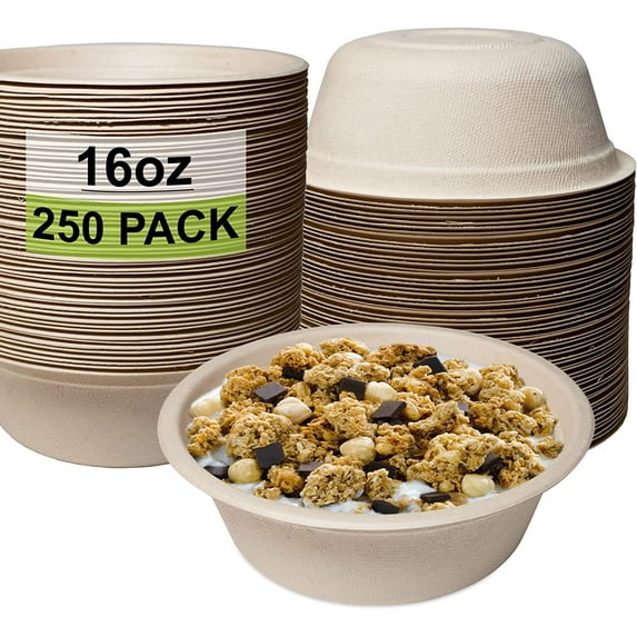 [250 Pack] 16 oz Compostable Paper Bowls Heavy-Duty Disposable Bowls ...