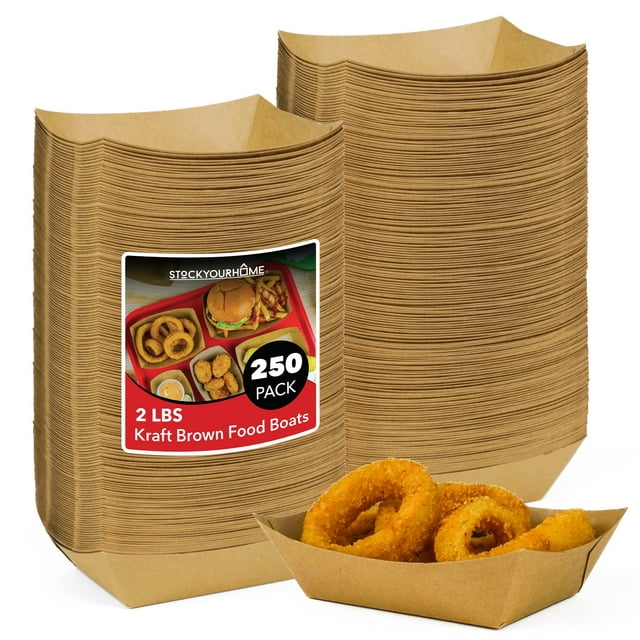 250 Pack 2-Lb Brown Kraft Paper Food Trays, Extra Large Disposable ...