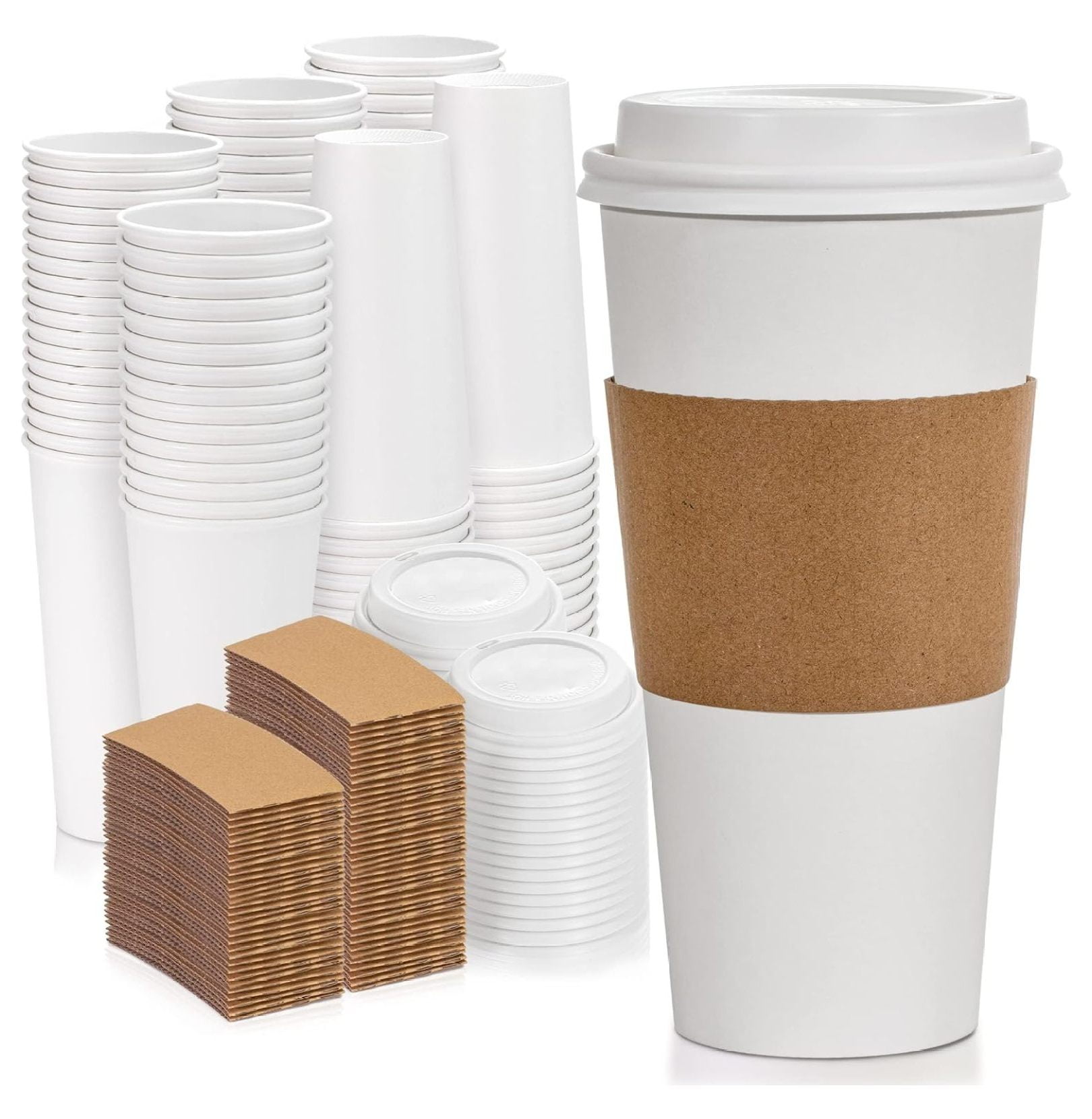 250 Pack 24 oz Disposable Coffee Cups with Lids, Sleeves, Leak-Proof To ...