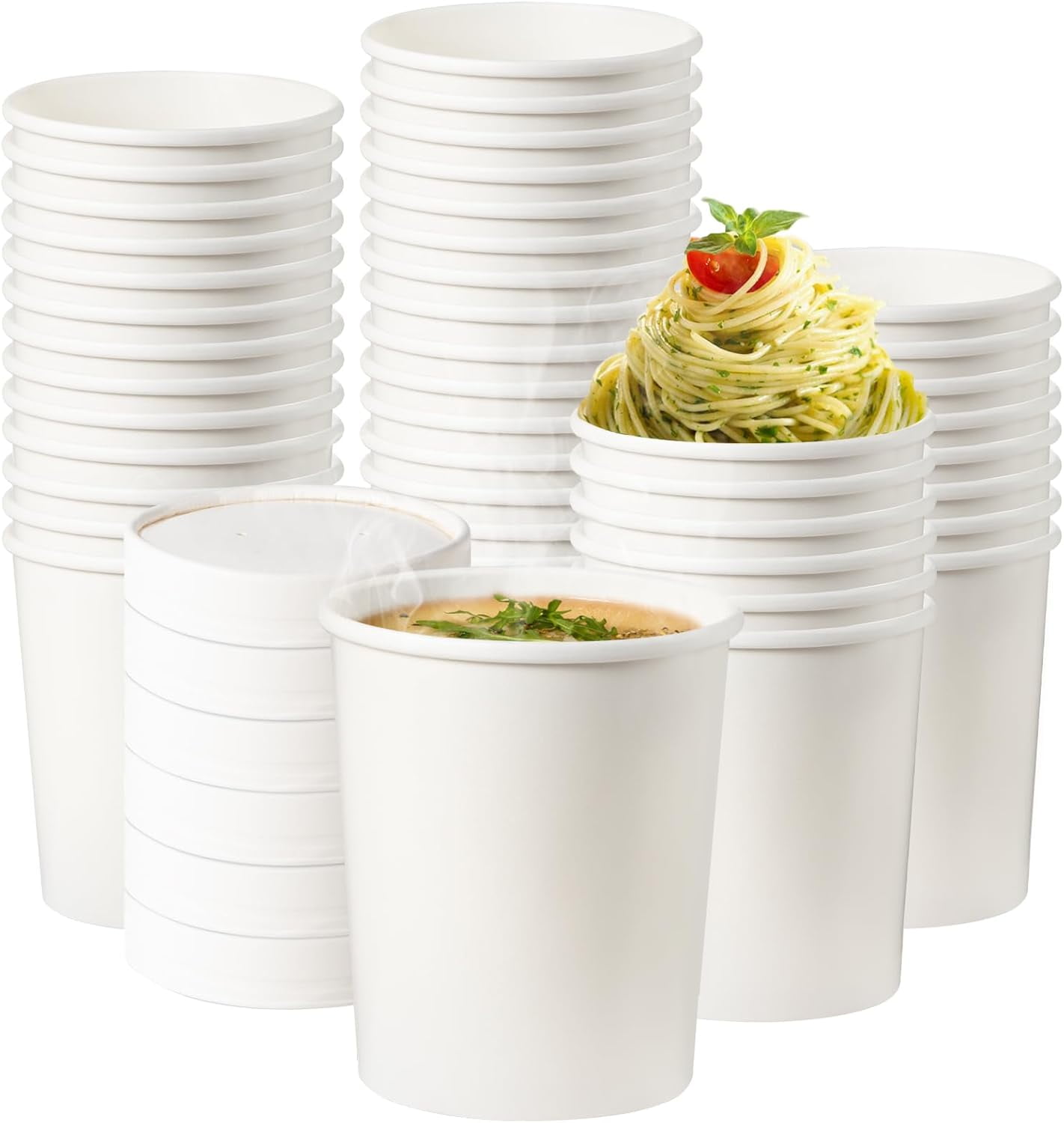 [250 Pack] 32 oz White Paper Food Cup with Vented Lid - Disposable ...