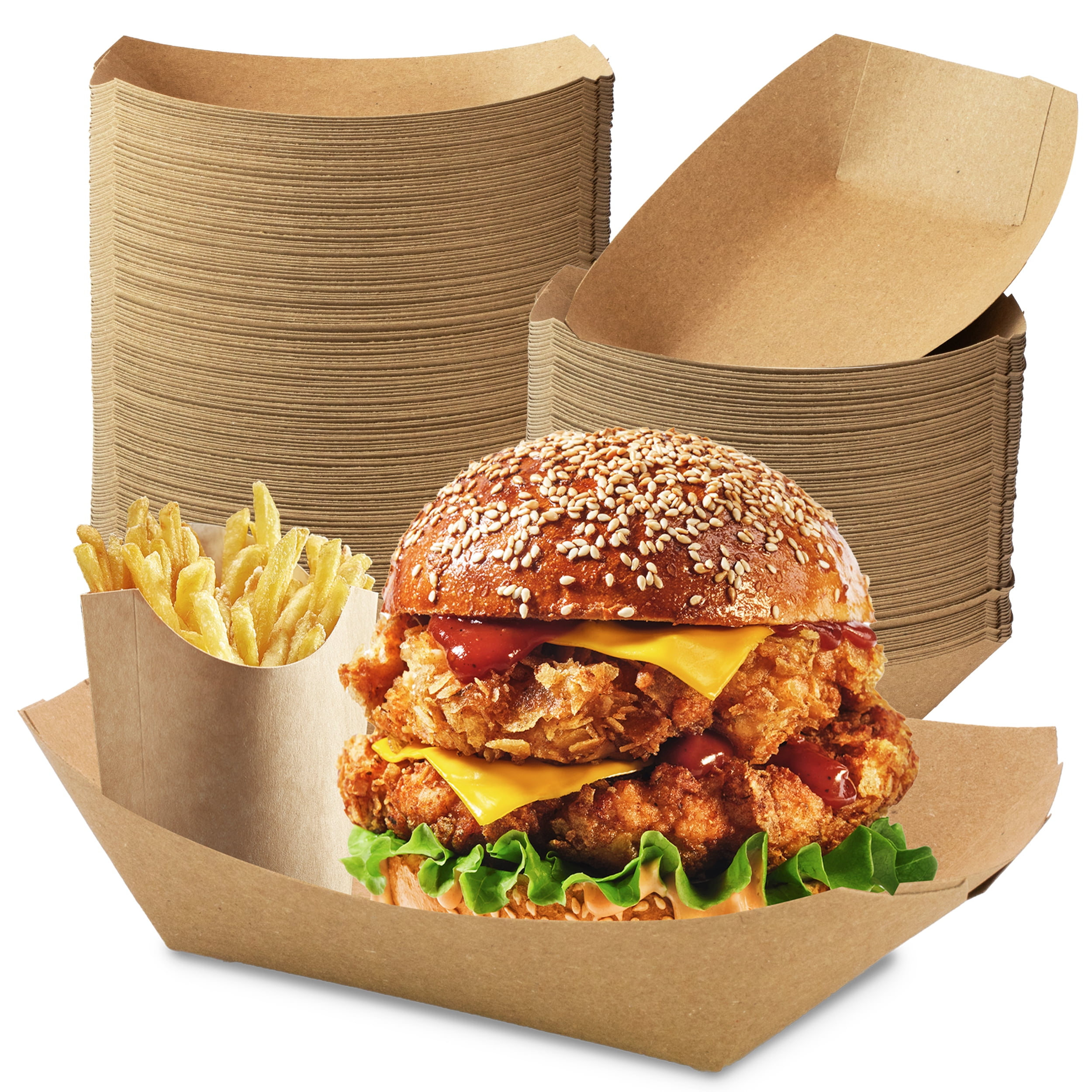 [250 Pack] 5 lb Heavy Duty Disposable Kraft Brown Paper Food Trays ...
