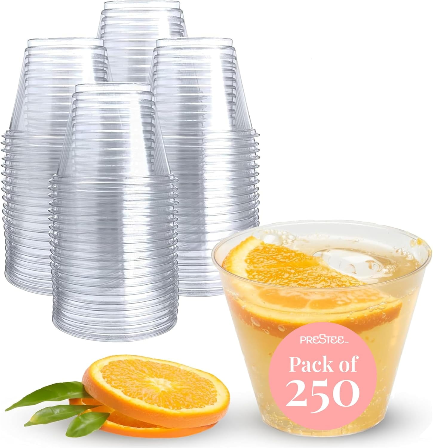250-Pack - 9oz Clear Plastic Cups - Durable Disposable Plastic Wine ...