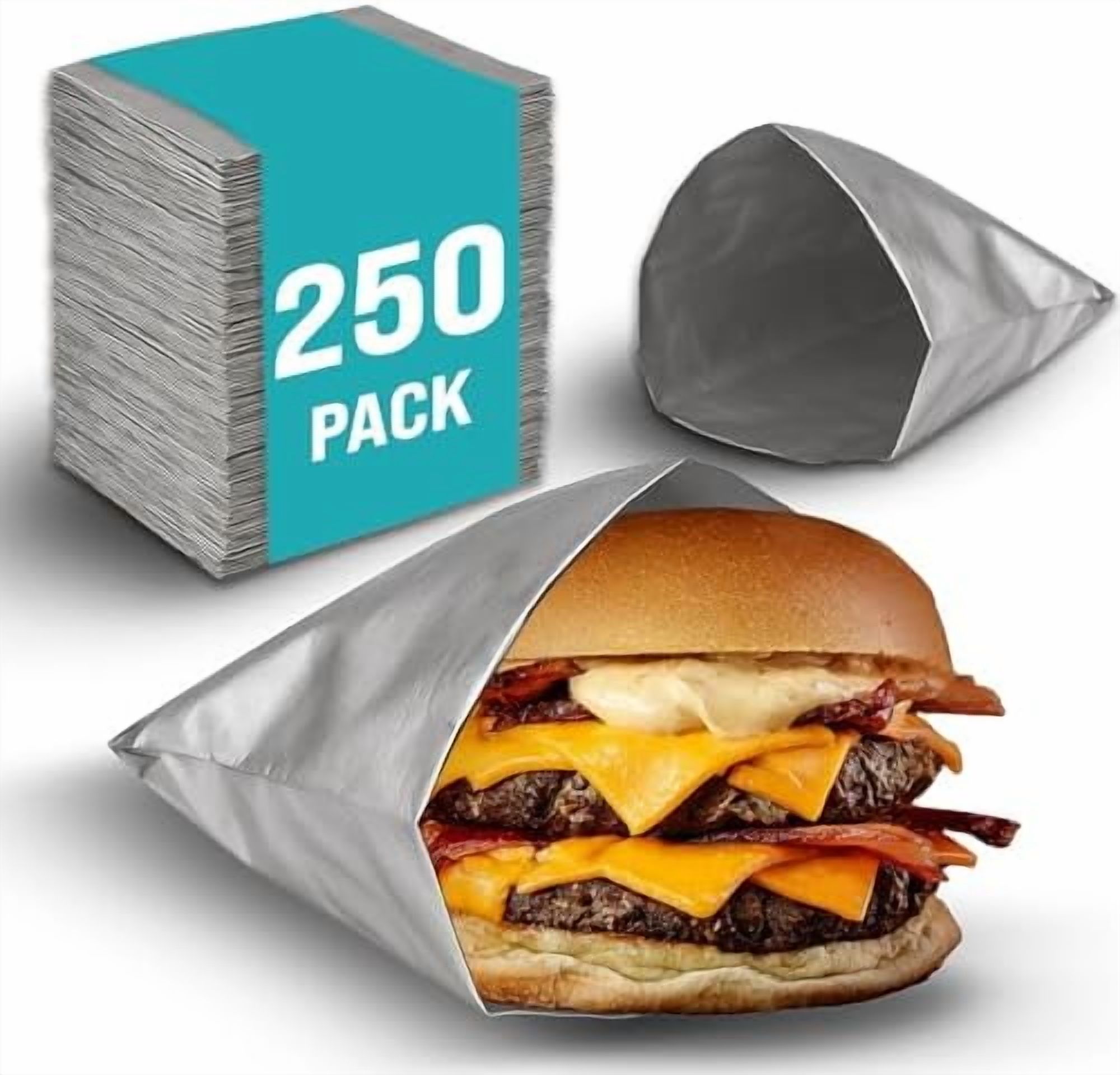 250 Pack Aluminum Foil Hamburger Bags – Grease-Resistant Burger ...