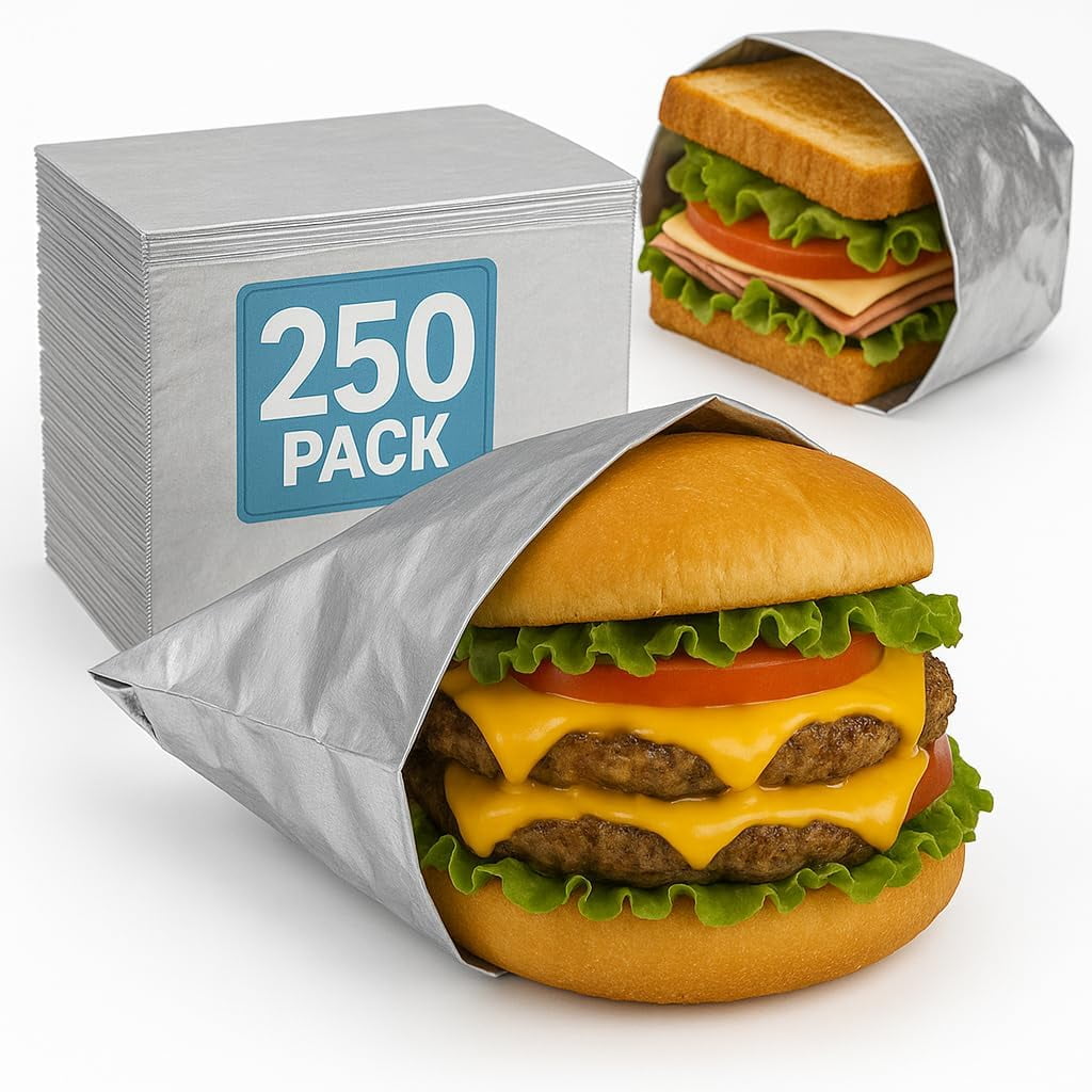 250 Pack Aluminum Hamburger Bags – Grease-Resistant Burger Wrappers for ...