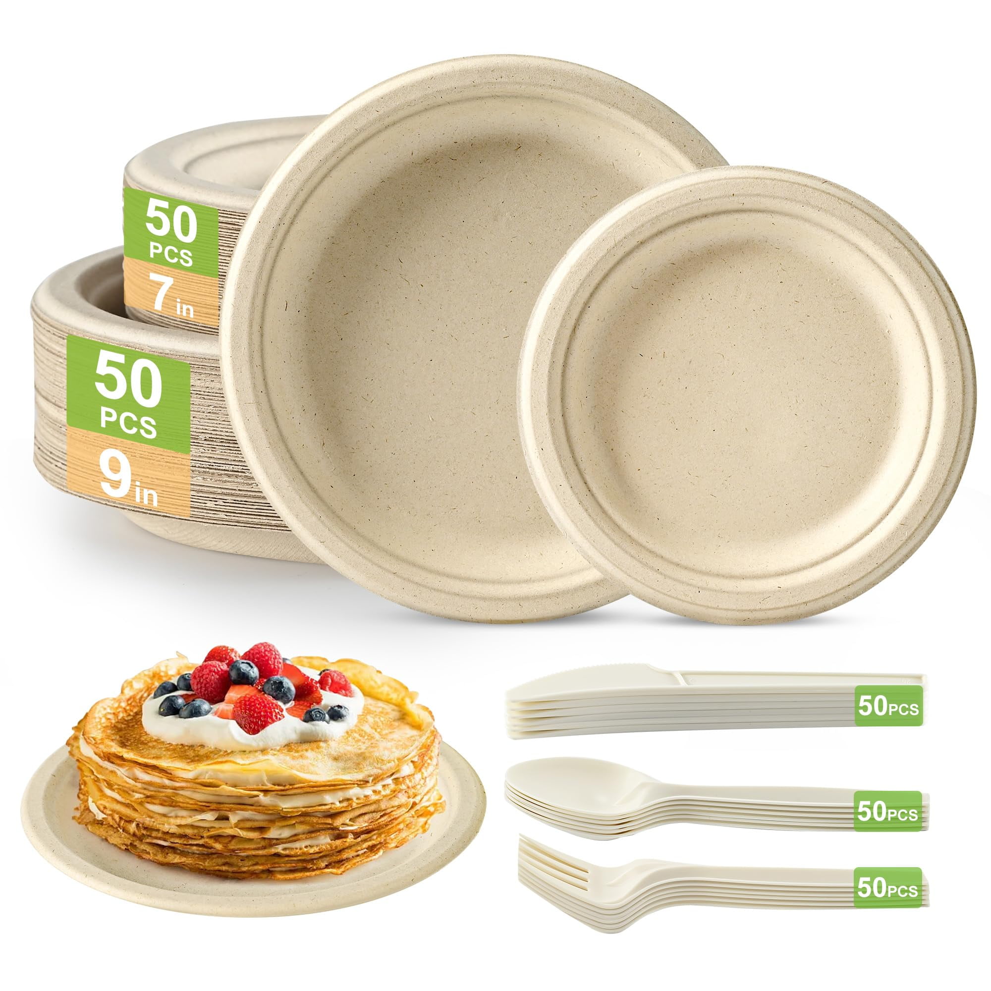 250 Pack Biodegradable Paper Plates Set, 7+9 Inch Compostable Plates ...