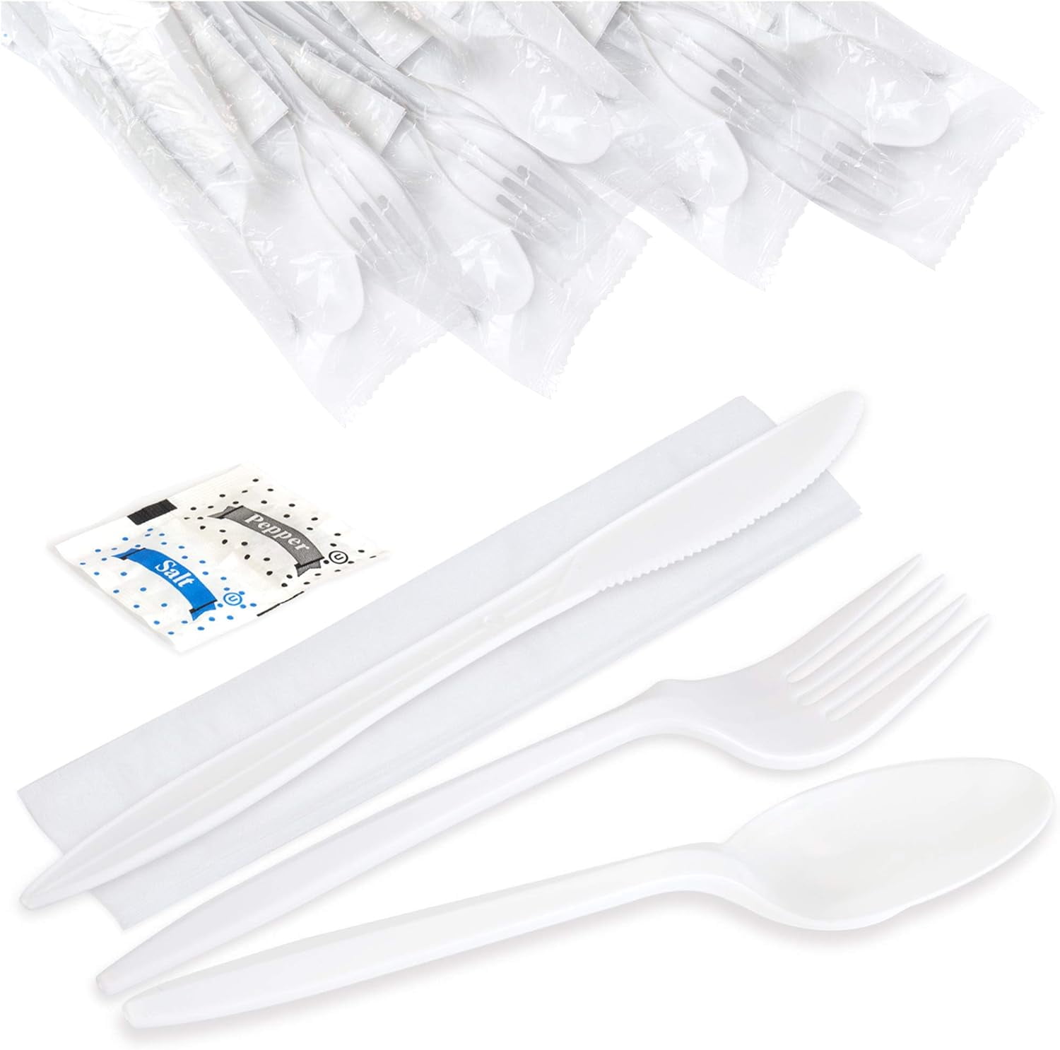 250 Pack Individually Wrapped Utensils - Prepackaged White Plastic ...