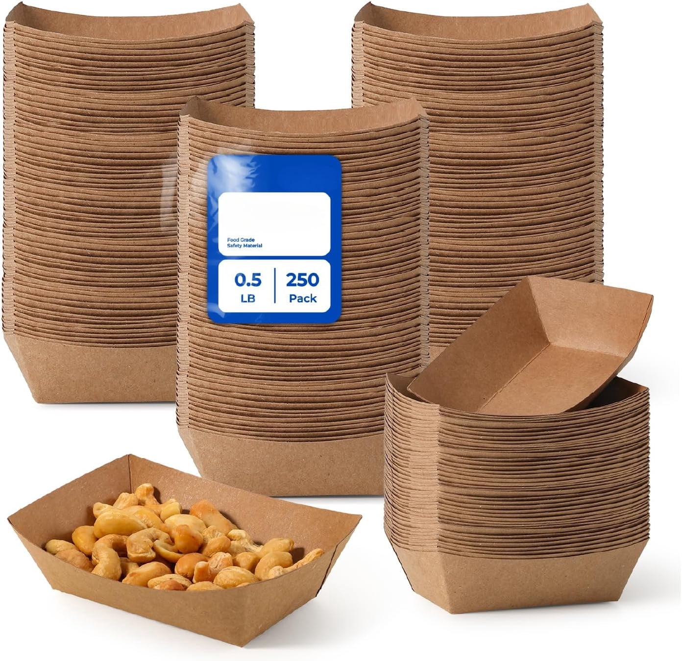 250 Pack Paper Food Boats Heavy Duty Disposable Food Trays, Kraft Brown ...