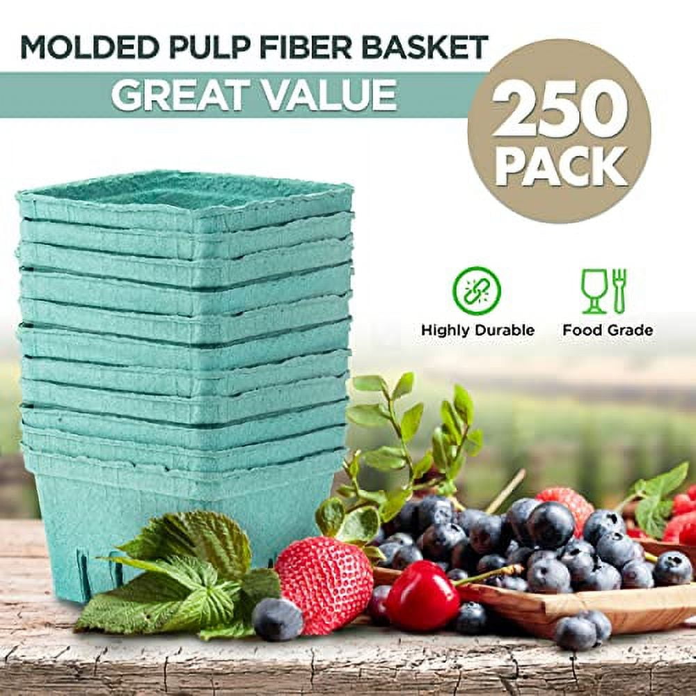 [250 Pack] Quart Green Molded Pulp Fiber Berry Basket Produce Vented ...