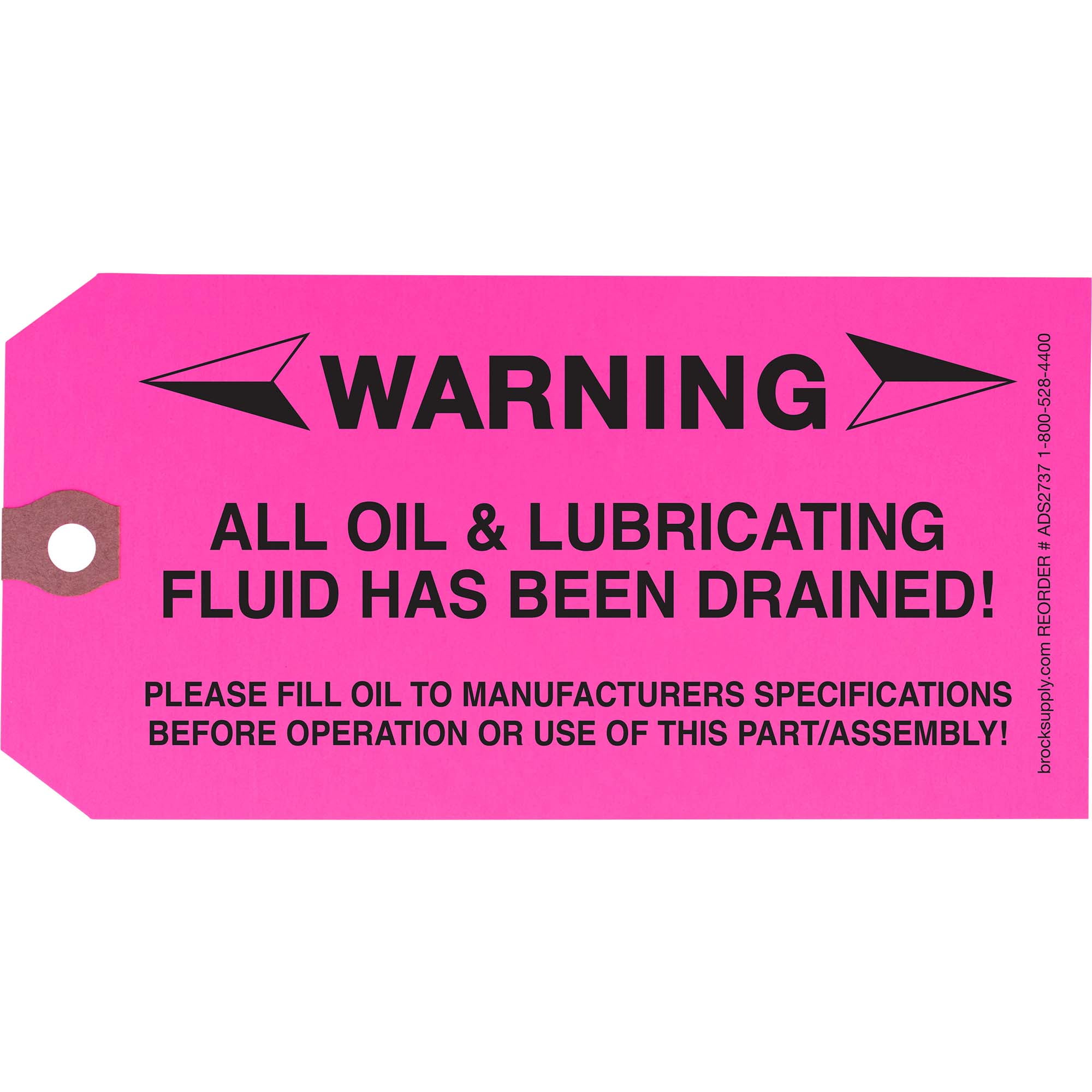 Brock 'Warning – All Oil & Lubricating Fluid Has Been Drained!’ Parts ...