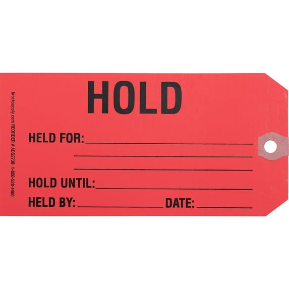 Brock ‘HOLD’ Parts Tag - 5 3/4 Inch x 2 7/8 Inch Red Heavy Card Stock ...