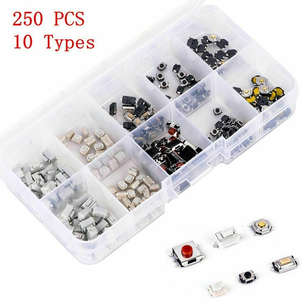 250 Pcs 10 Models Tactile Push Button Switch Micro Switch Car Remote ...