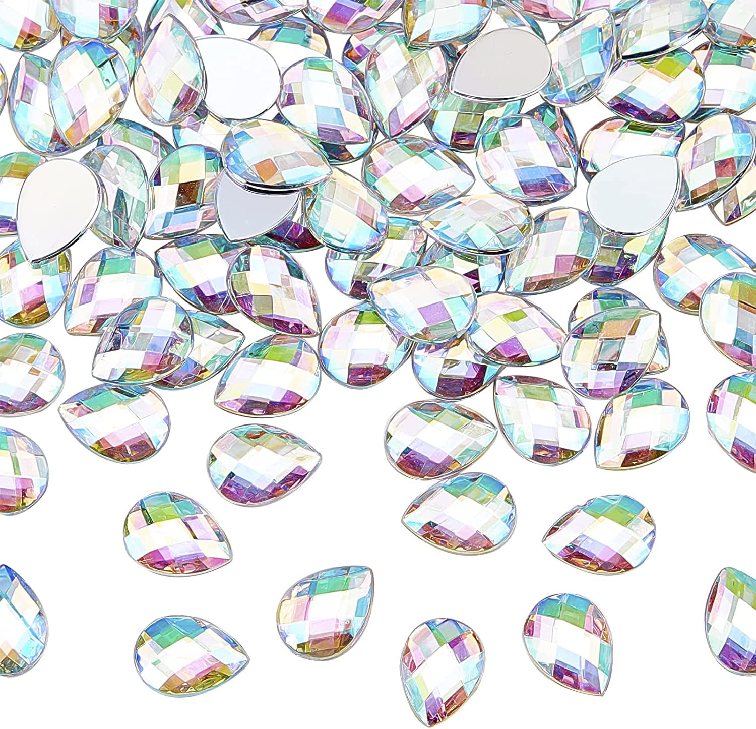 250 Pcs 18x13mm Teardrop Acrylic Rhinestone Gems with Container AB ...