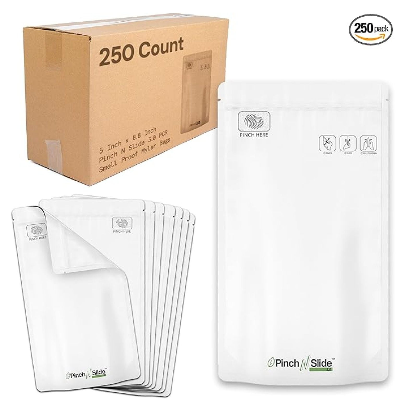 250 Pcs - 5 Inch x 8.8 Inch Pinch N Slide 3.0 PCR Smell Proof Mylar ...
